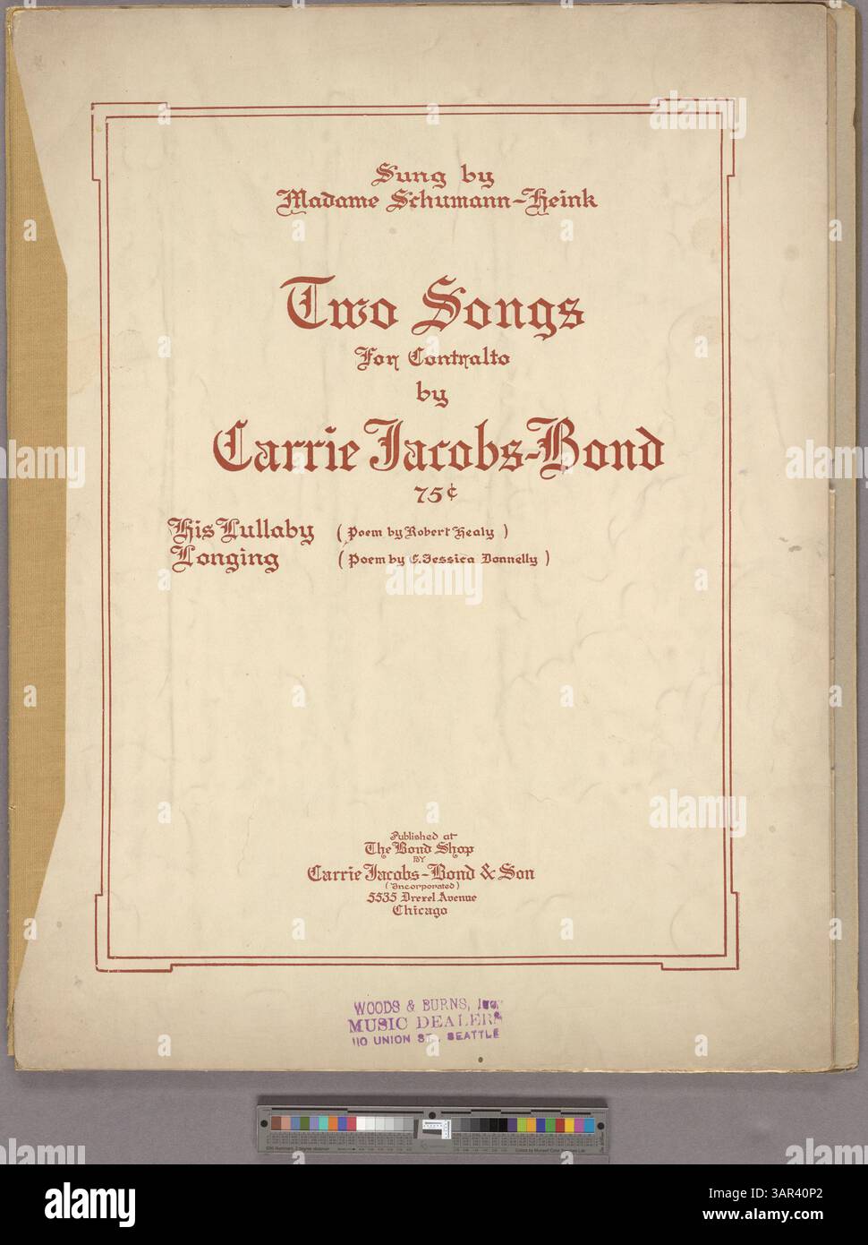This sheet music, 'Two Songs for Contralto', was sung by Madame ...