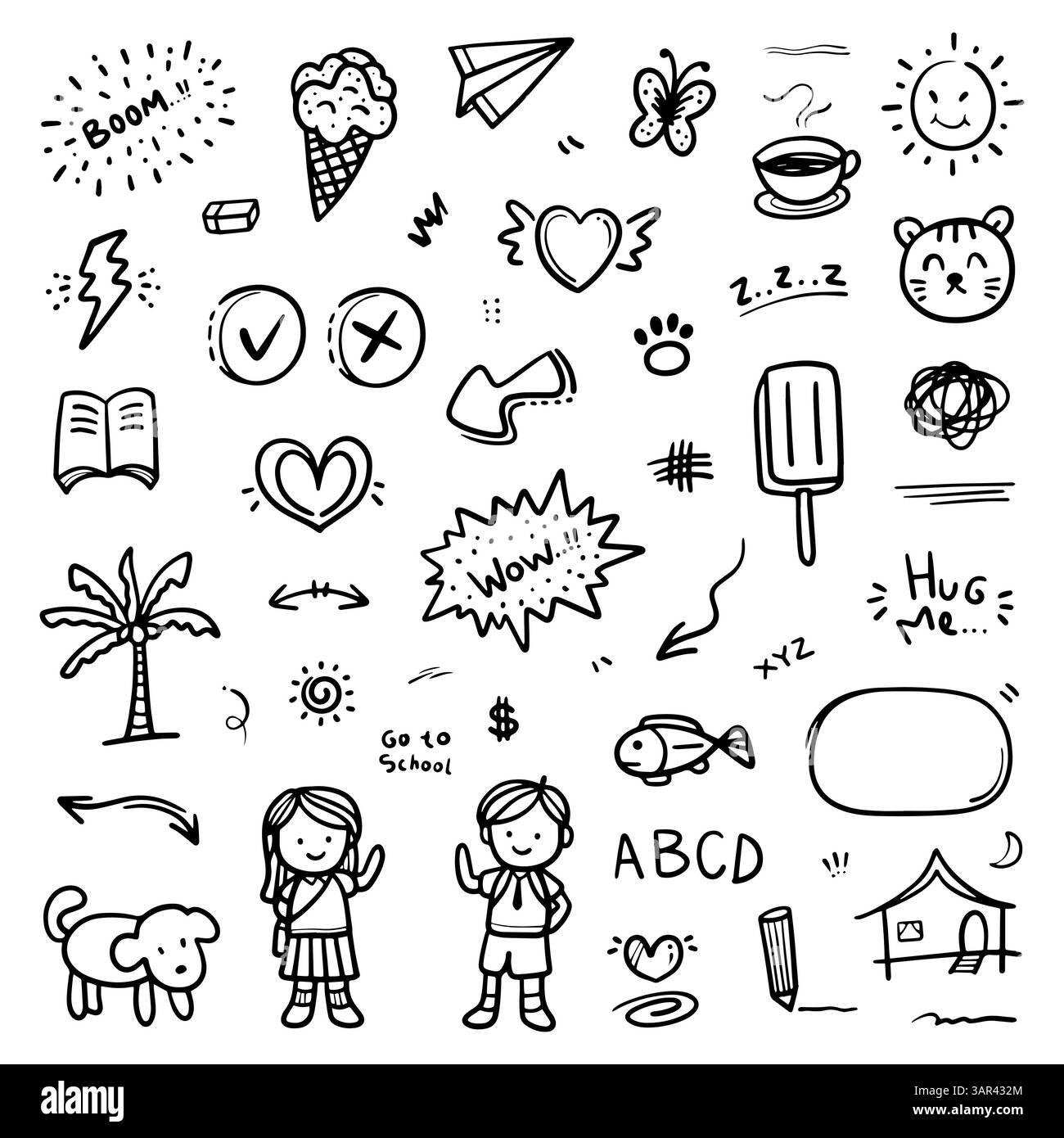 Hand drawn abstract thin line doodle set of objects, in Vector ...