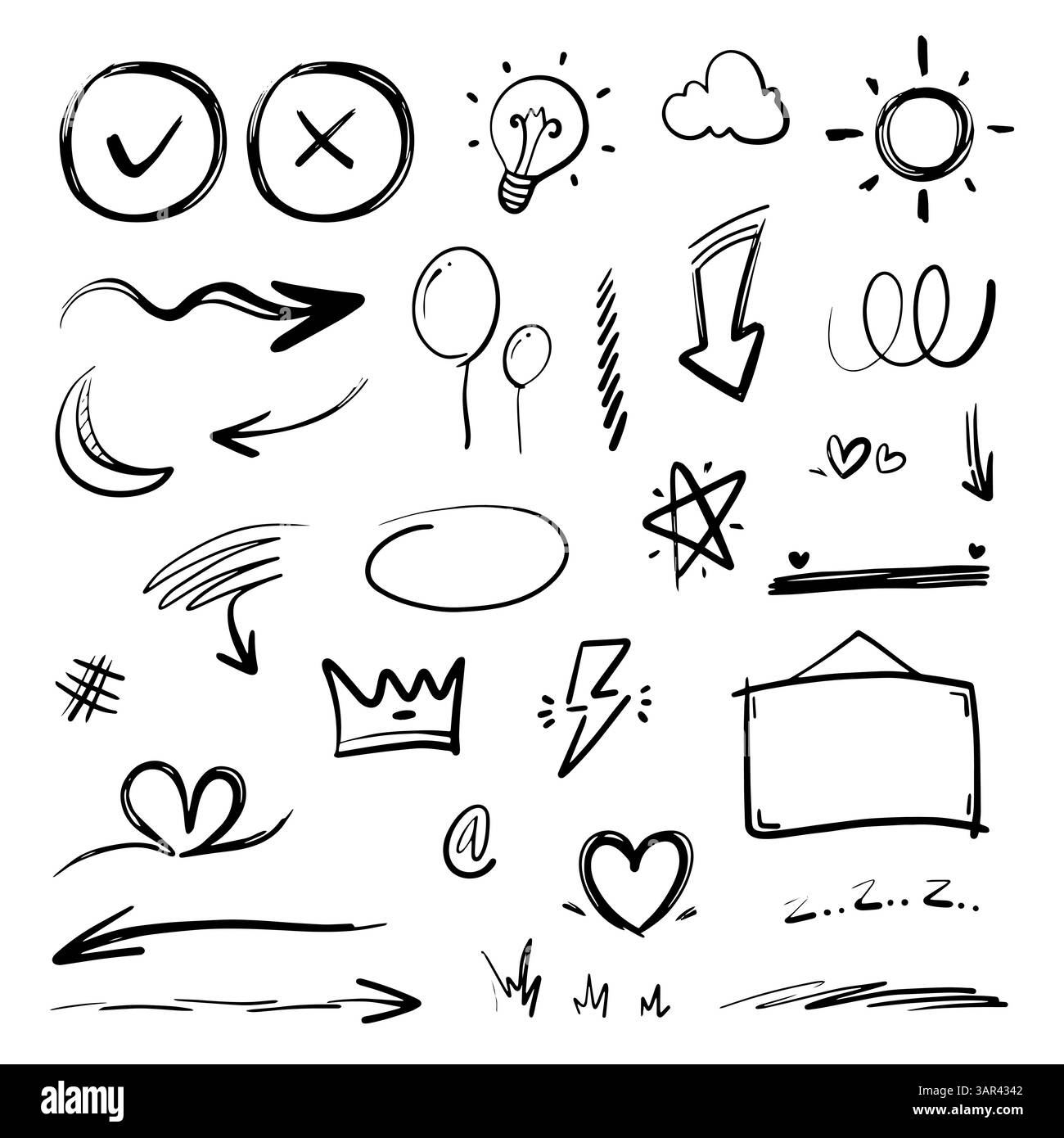 Hand drawn abstract thin line doodle set, in Vector illustration Stock ...