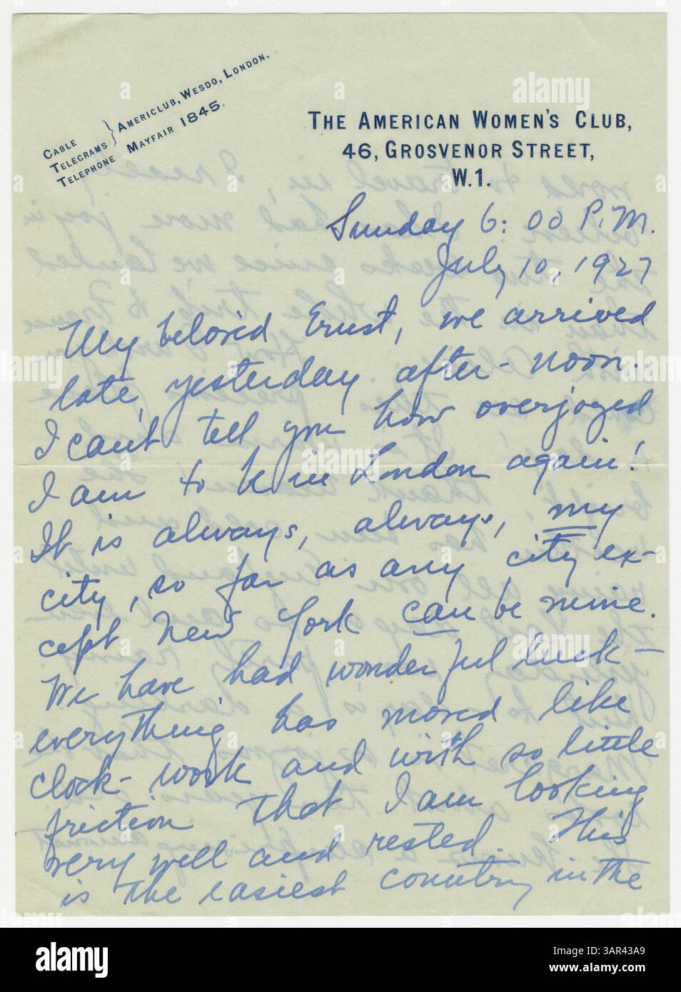 In a letter to Ernst, Sara describes her first day in London on July 10 ...