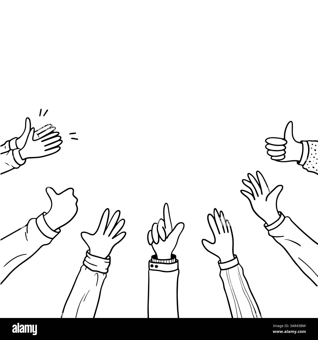 Doodle applause gestures of hands up or hands clapping. congratulation business theme in vector ...