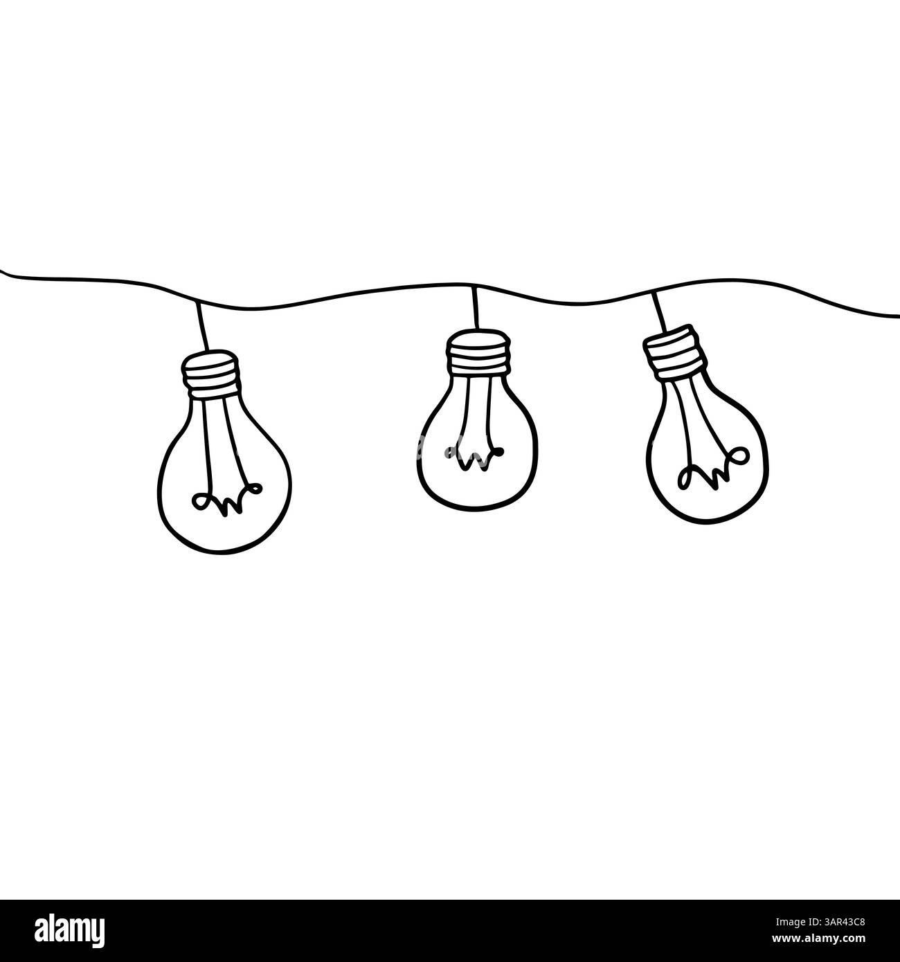 Hand drawn light bulb is hanging in abstract doodle line style, in vector illustration Stock ...