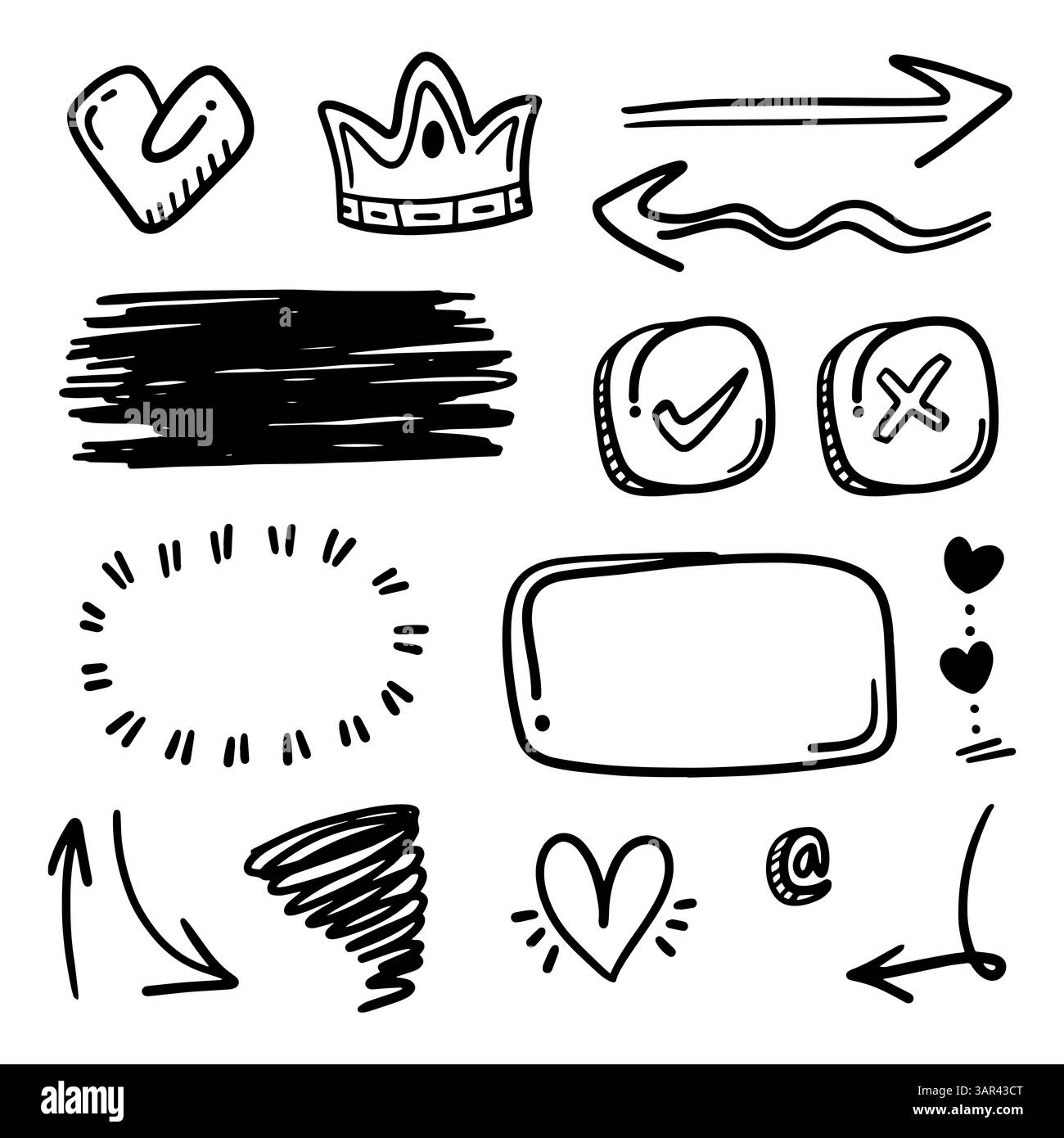 Hand drawn abstract thin line doodle set, in Vector illustration Stock ...