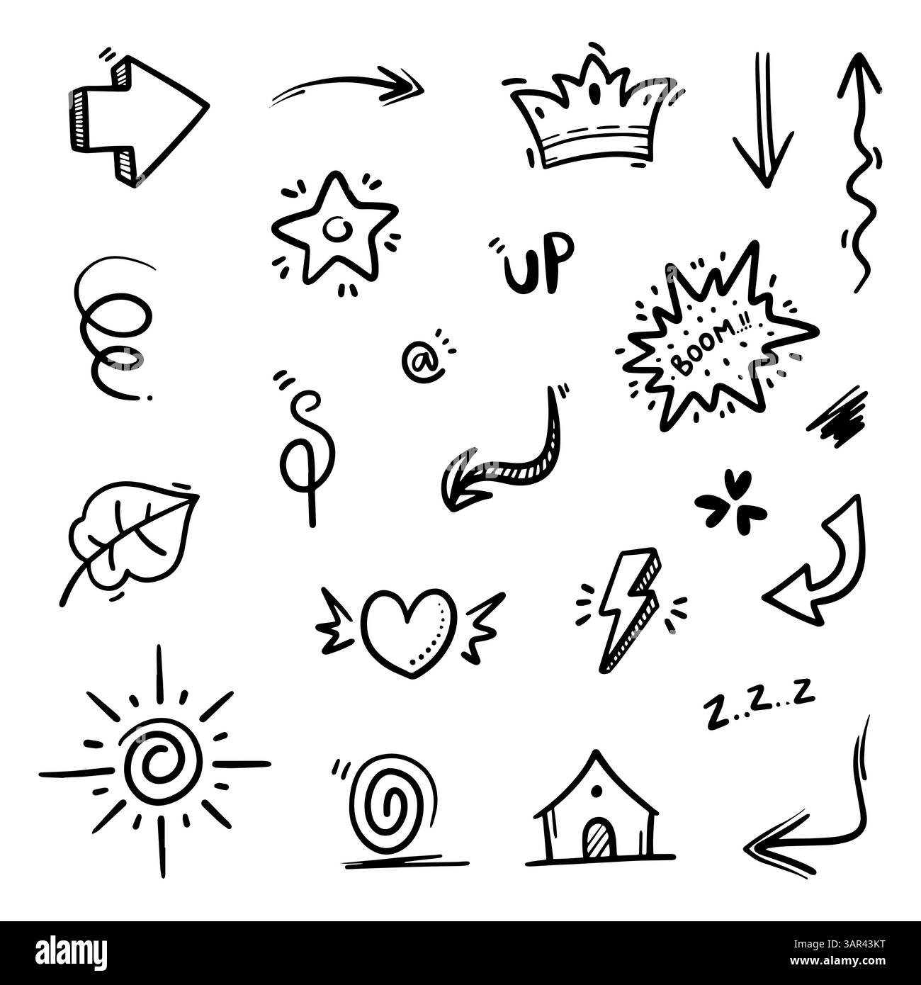 hand drawn abstract thin line doodle icons set in vector illustration ...