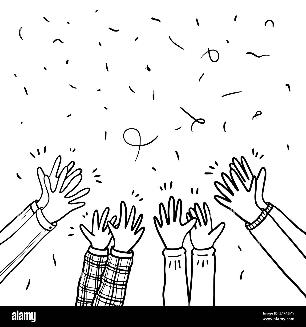 Doodle applause gestures of hands up or hands clapping. congratulation business theme in vector ...