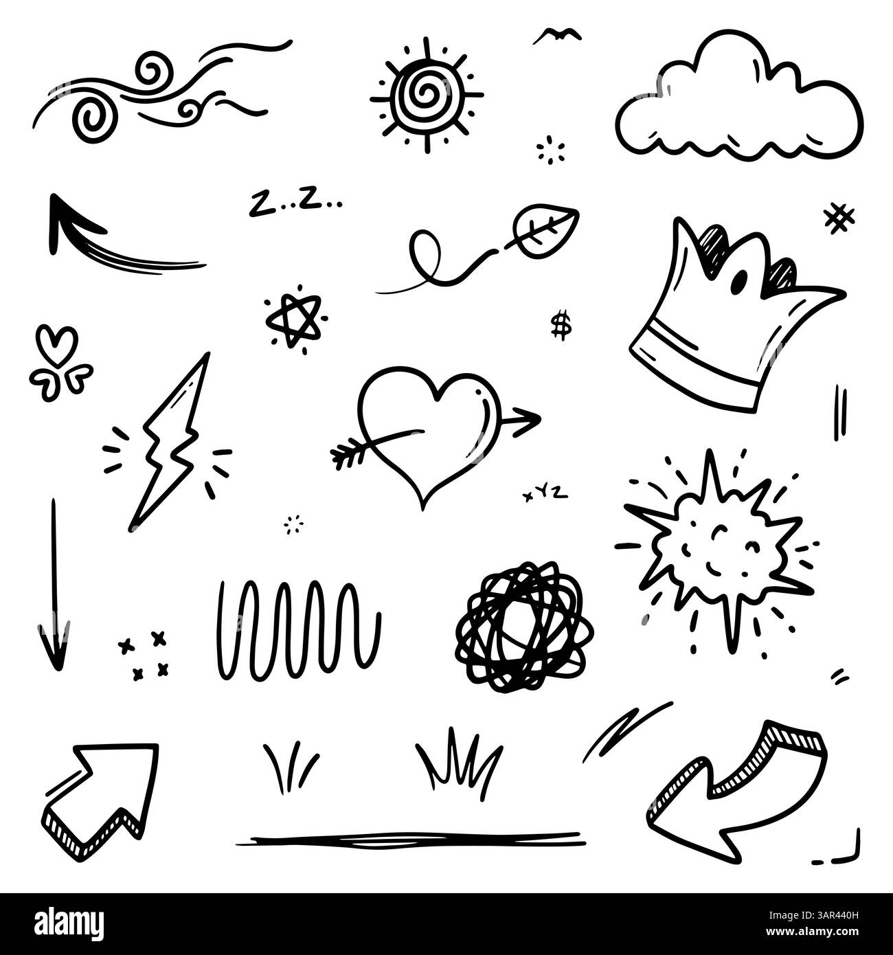 Hand drawn abstract thin line doodle set, in Vector illustration Stock ...