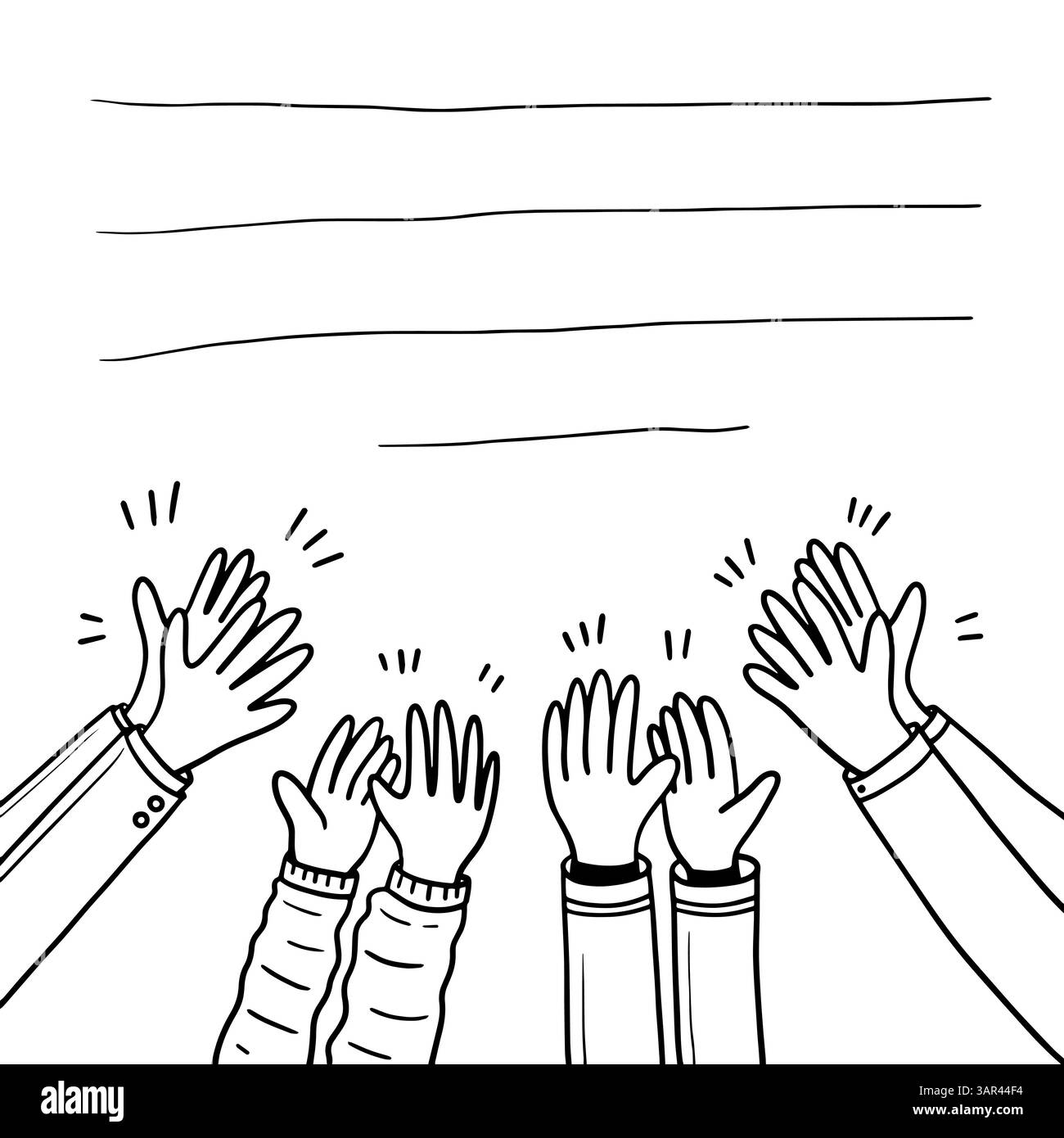 Doodle applause gestures of hands up or hands clapping. congratulation business theme in vector ...