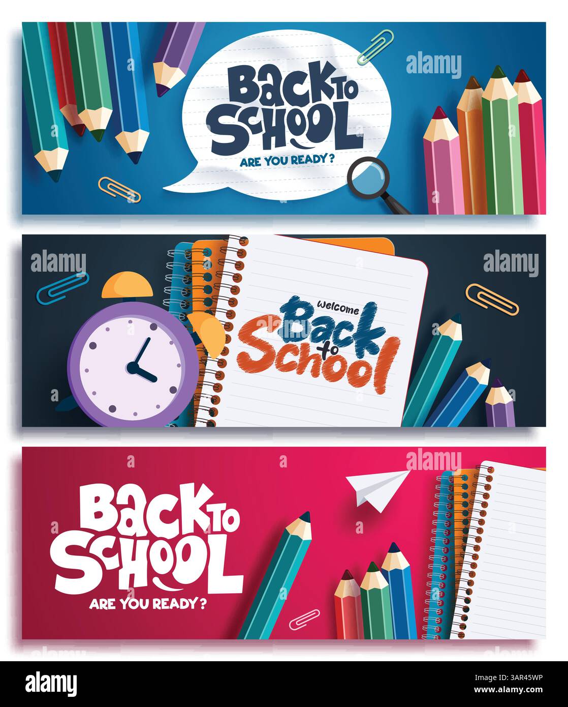 Back to school greeting clipart banner set. School educational greeting ...