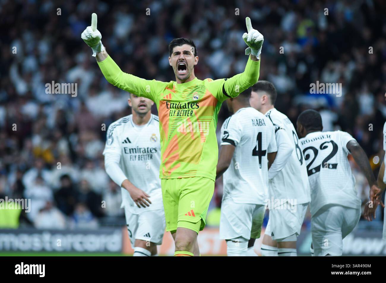 Madrid, Spain. 16th Apr, 2025. Real Madrid's goalkeeper Thibaut ...