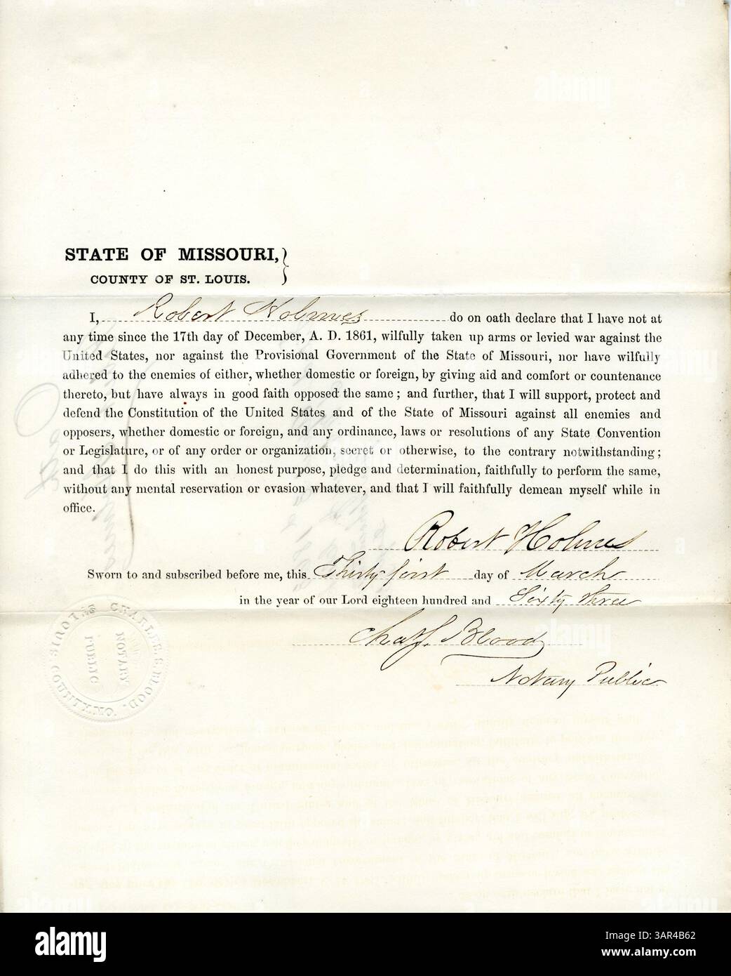 Robert Holmes of St. Louis, Missouri, swears an oath of loyalty to the ...