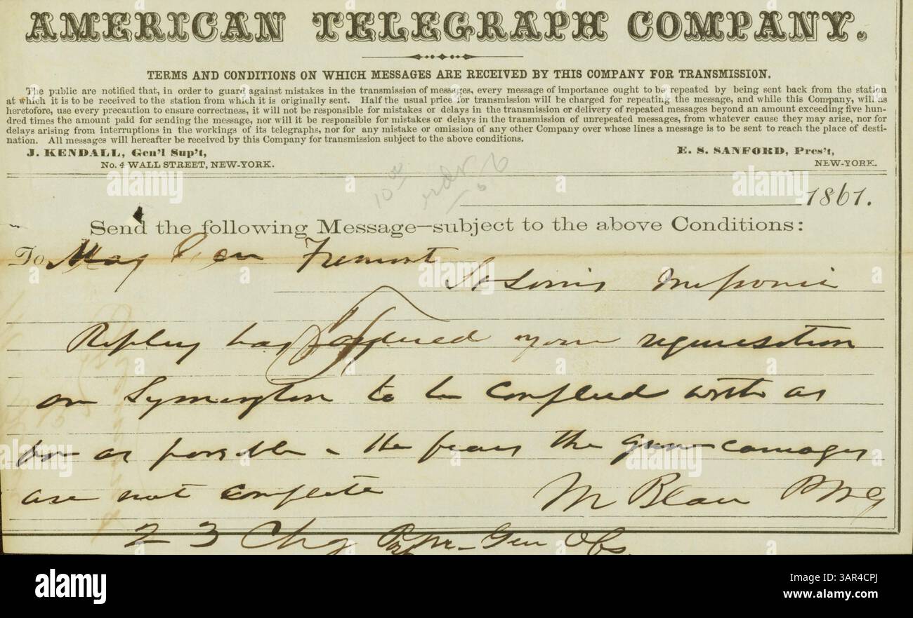 A draft of a telegraph from Montgomery Blair in St. Louis to Major ...