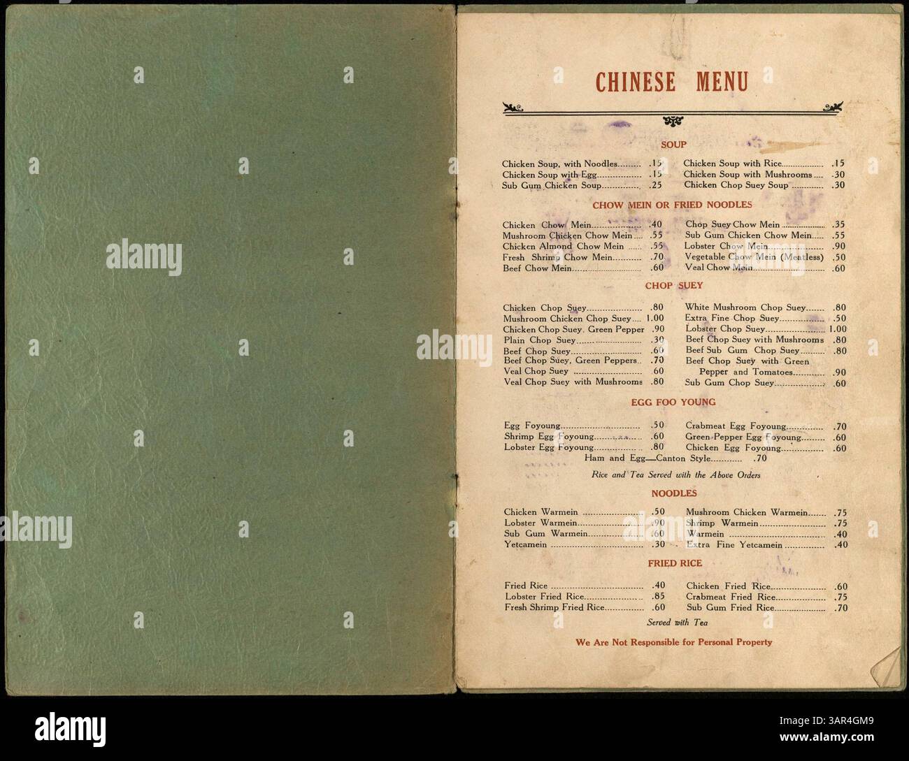 The Moy Cafe menu includes a mix of Chinese and American food options ...