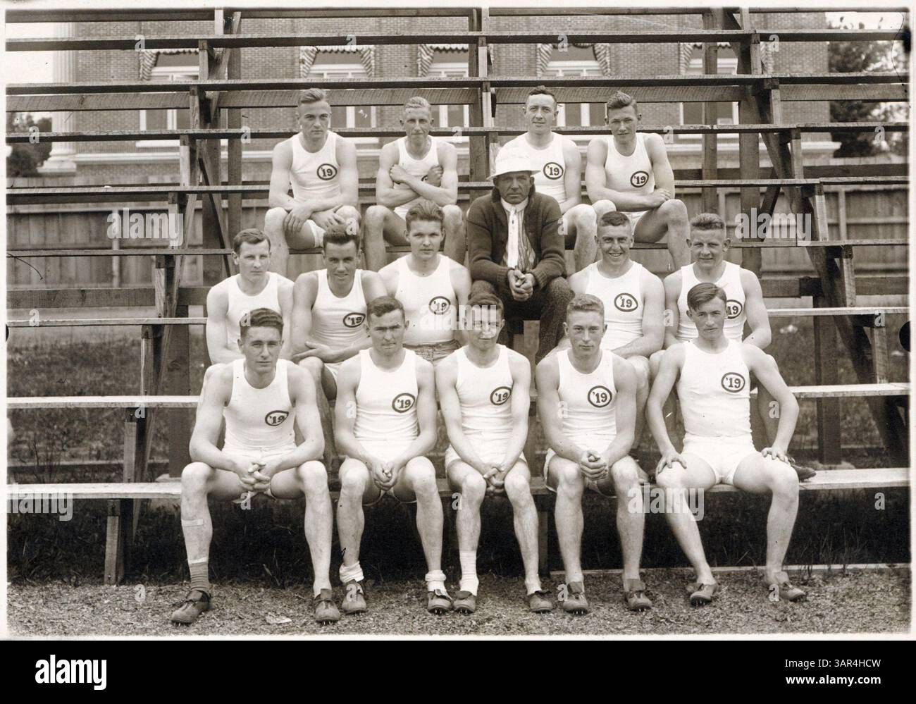 The photograph shows the University of Oregon 1916 freshman track team ...