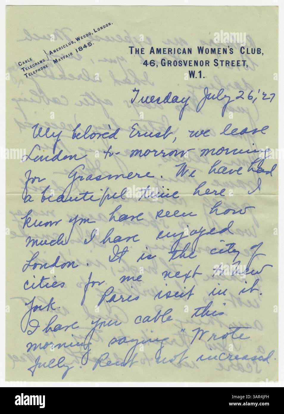 In this letter from Sara, written on July 26, 1927, in London, she ...