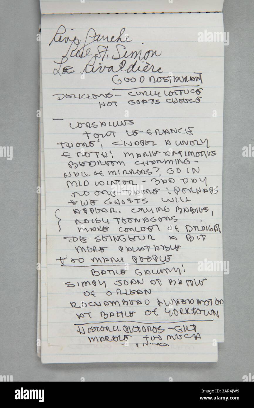 Ruled notepad used by Patricia Degener for notes and sketches, a key ...