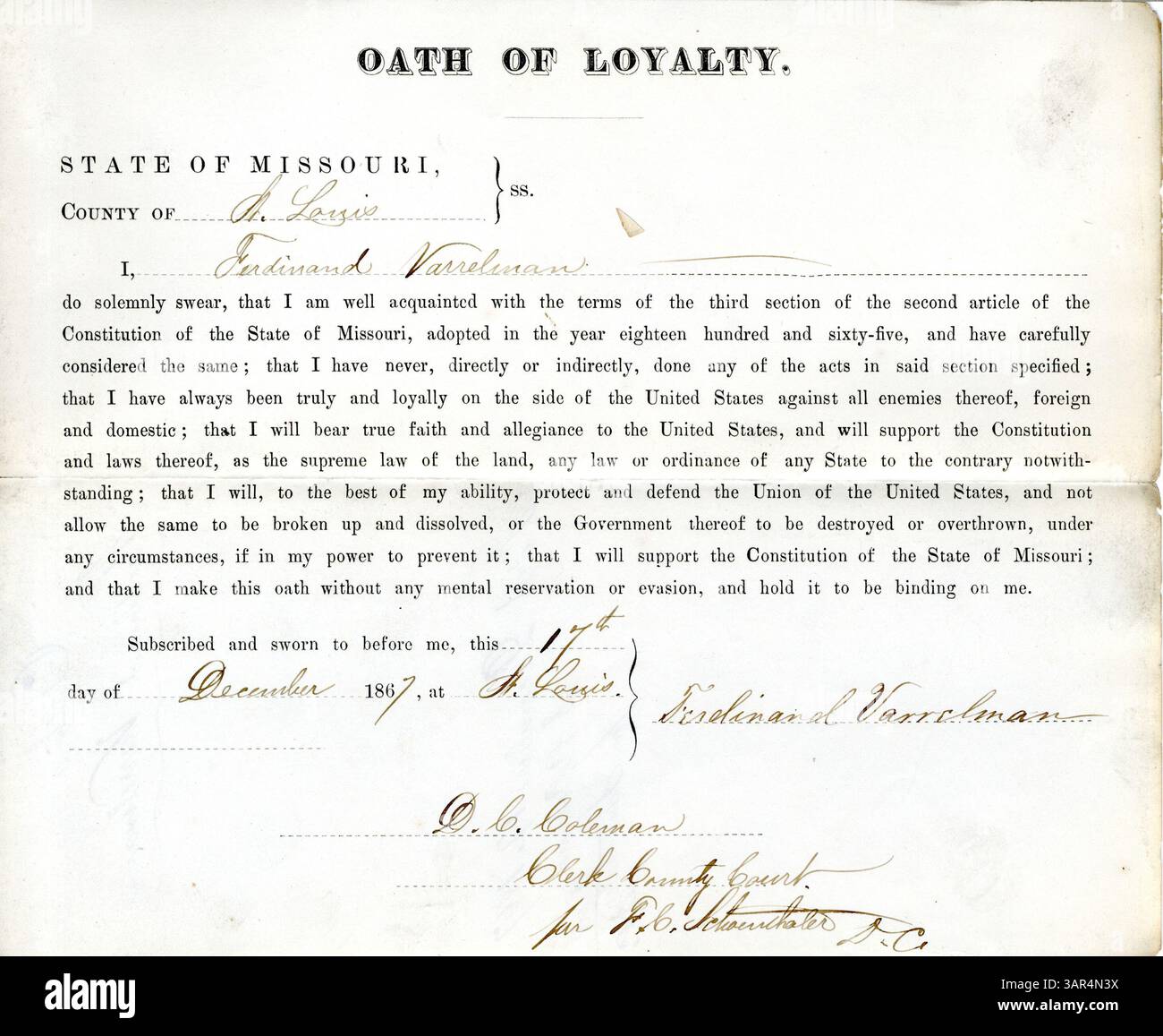 Ferdinand Varrelman swears an oath of allegiance to the United States ...