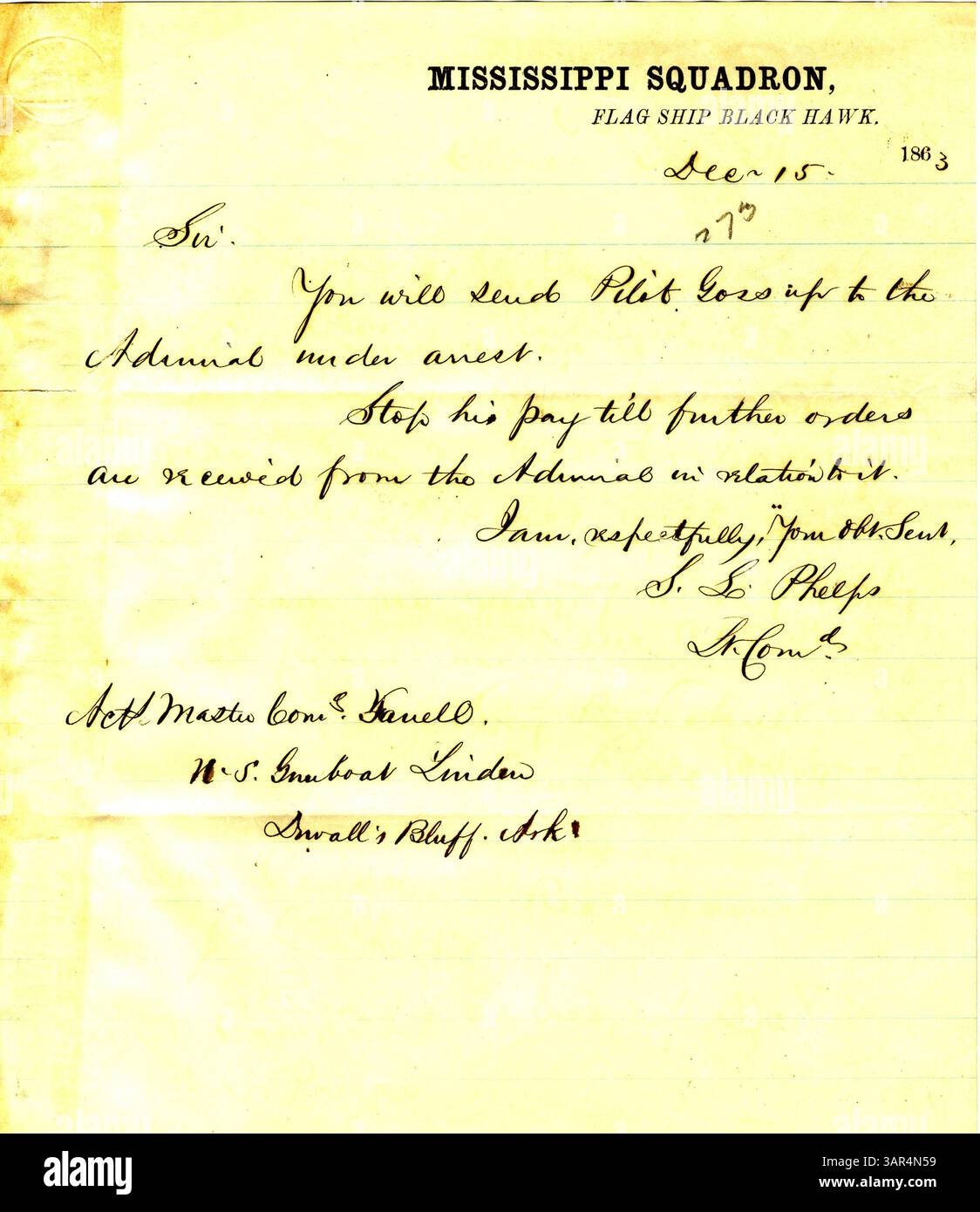 Letter signed by Seth Ledyard Phelps of U.S.S. Black Hawk to Acting ...