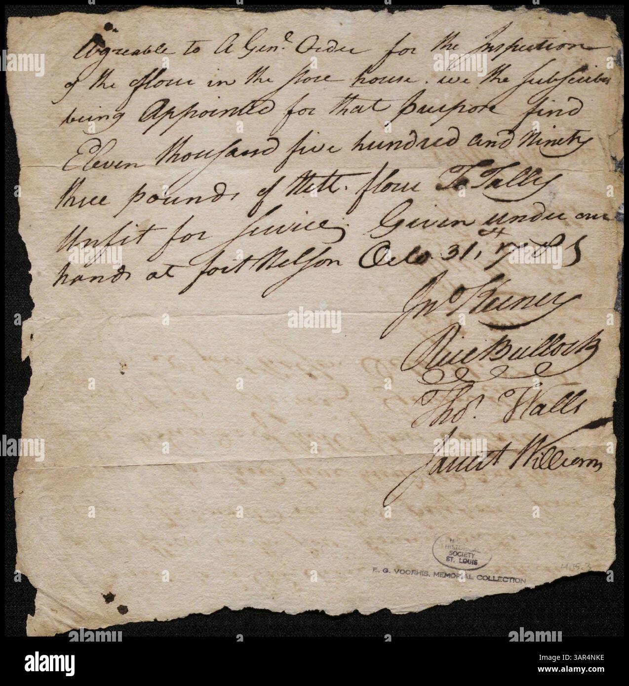 A report from October 31, 1781, detailing the unfit stored flour at ...