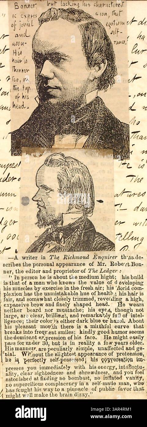 A newspaper clipping from 1859 discusses Robert Bonner, editor and ...