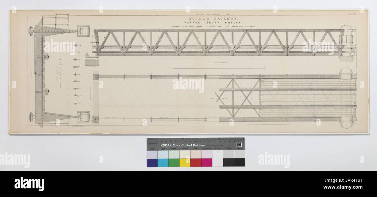 A detailed illustration showing the Warren Girder Bridge of the Scinde ...