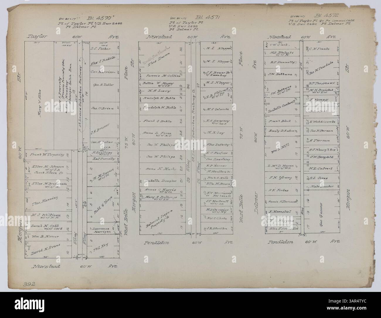 A detailed map showing the city blocks 4570, 4571, and 4572 in Missouri ...
