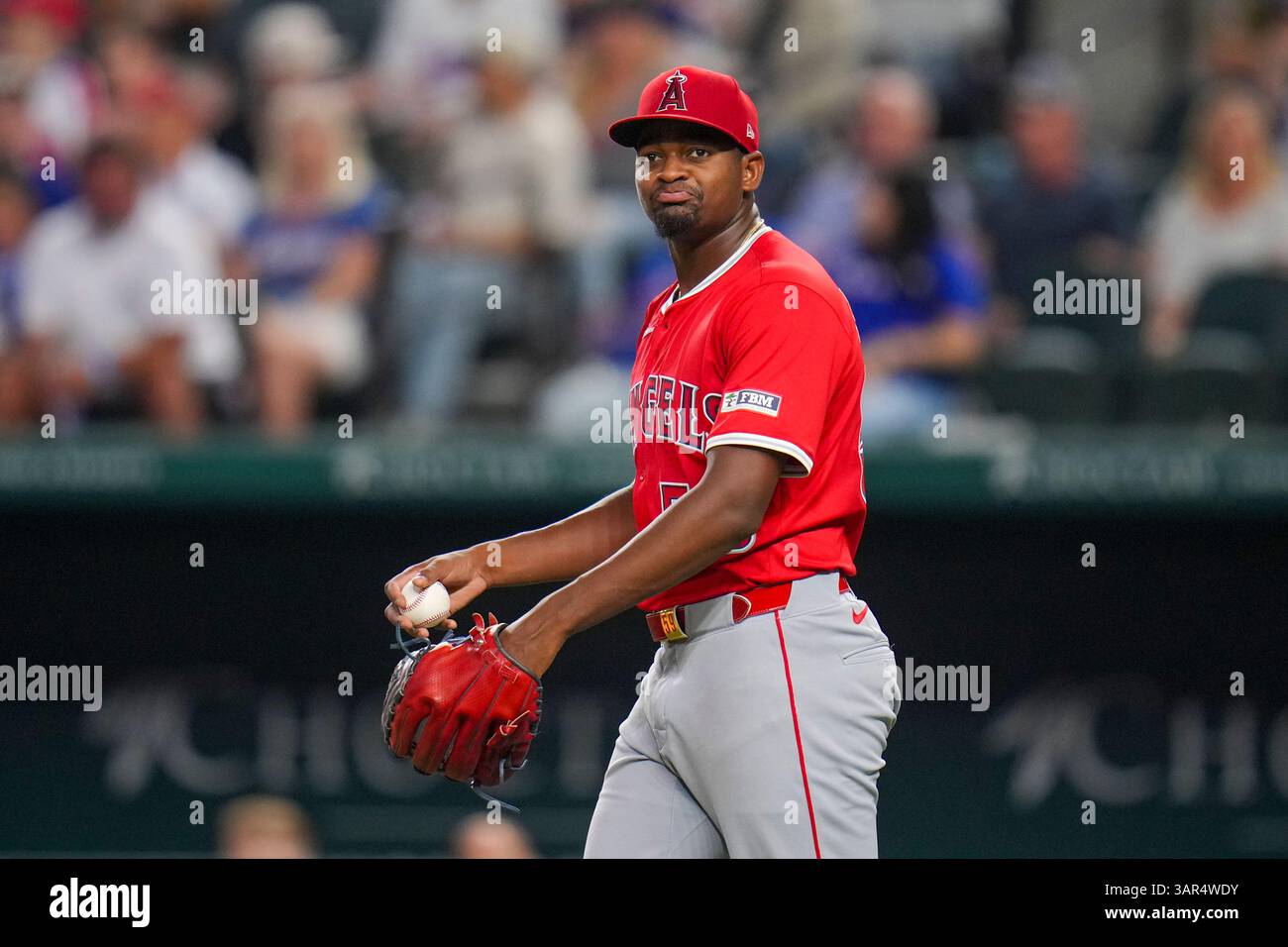 Los Angeles Angels starting pitcher José Soriano reacts after giving up ...