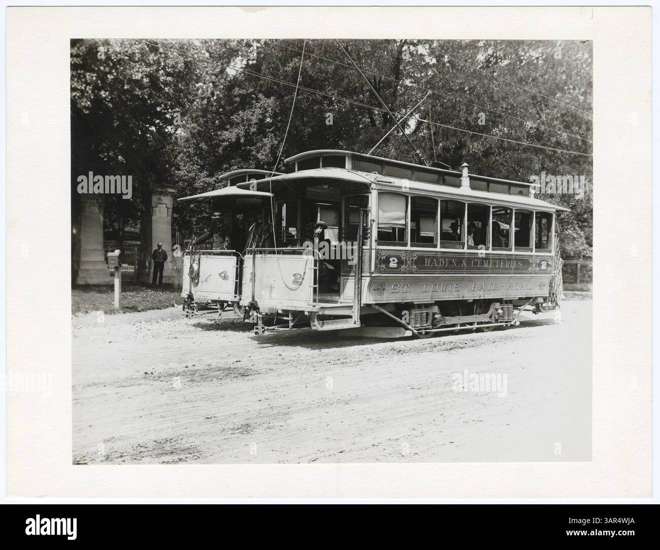 Photograph of two St. Louis Railroad streetcars, showing the Baden and ...