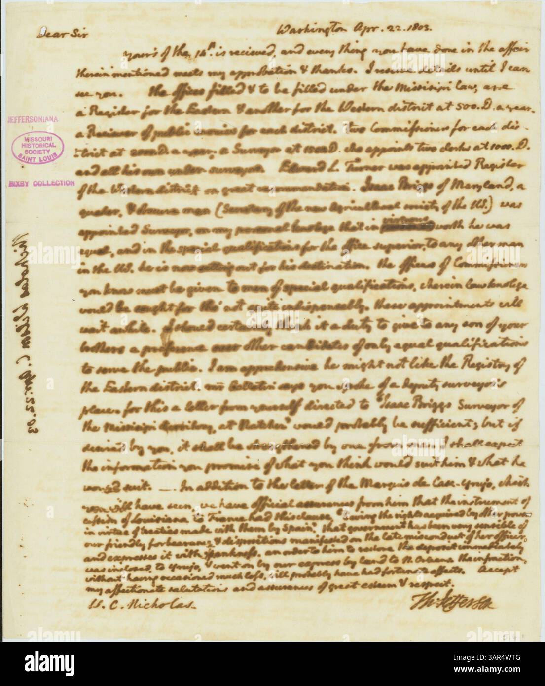 In this letter, Thomas Jefferson writes to Wilson C. Nicholas regarding ...