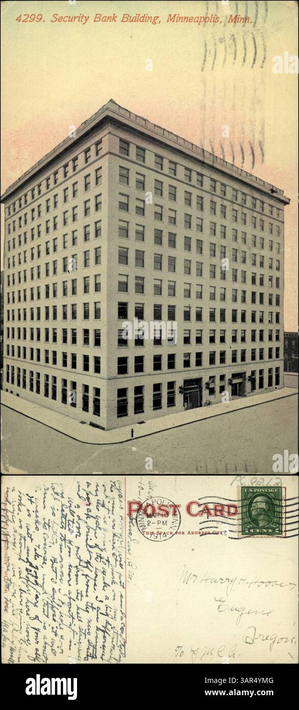The Security Bank Building in Minneapolis, pictured in 1914, depicts ...