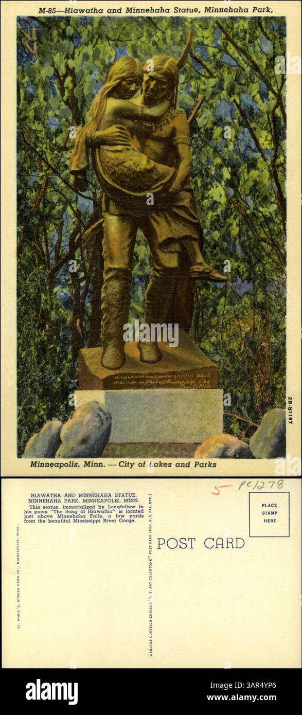 The statue of Hiawatha and Minnehaha at Minnehaha Park in Minneapolis ...