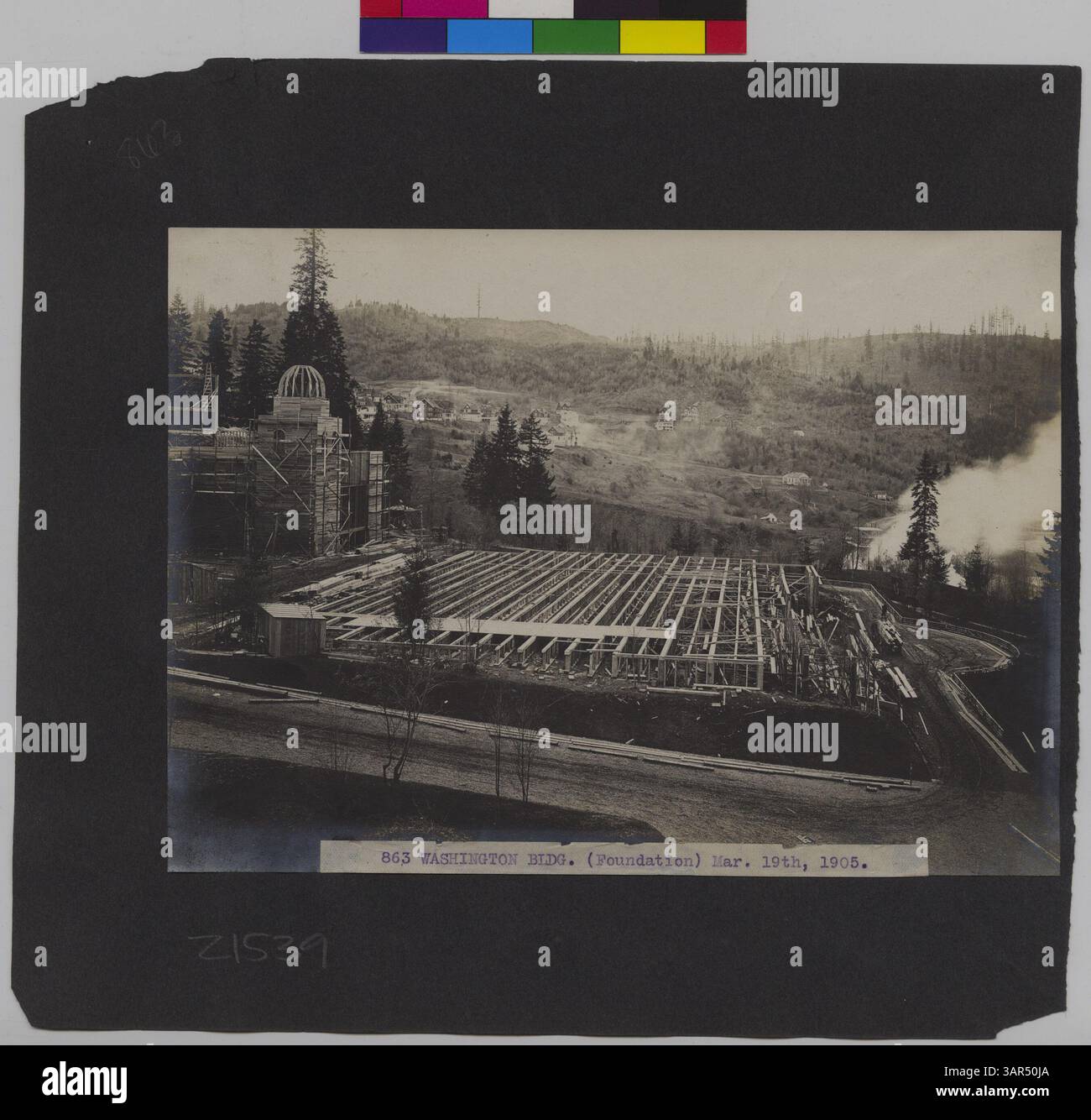 A photograph showing the foundation of the Washington Building, an ...