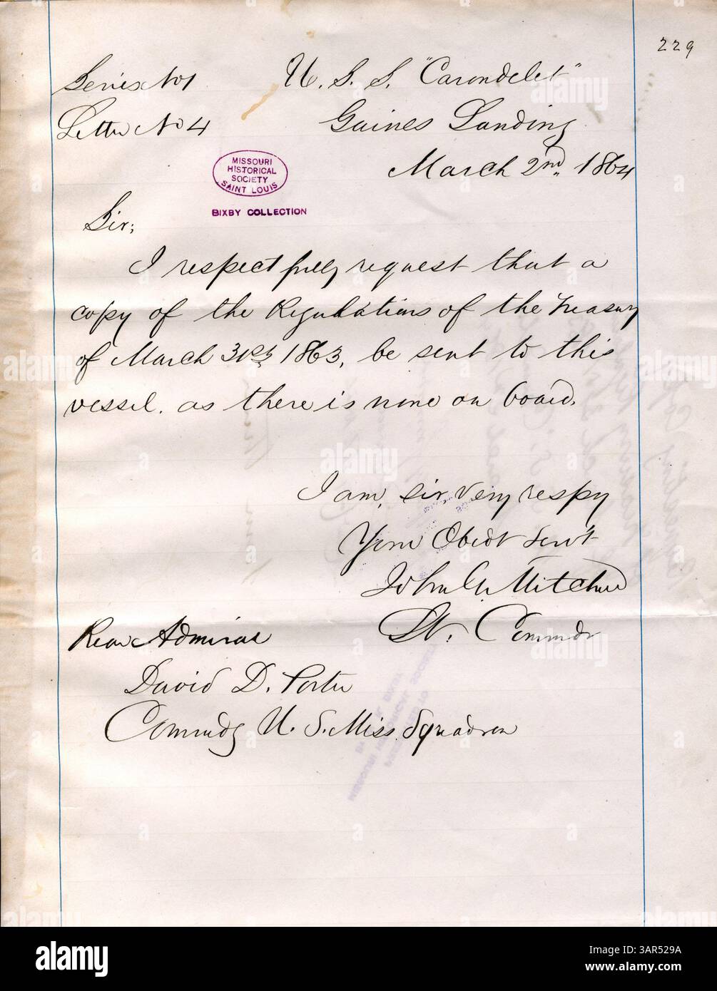 This note, signed by John G. Mitchell of the U.S.S. Carondelet at ...