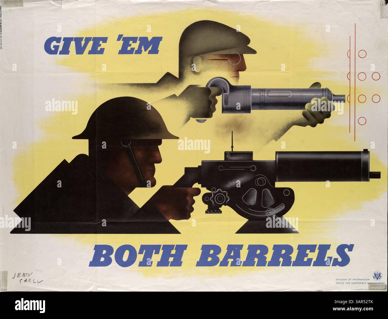 Give 'Em Both Barrels shows a soldier with a machine gun beside a ...