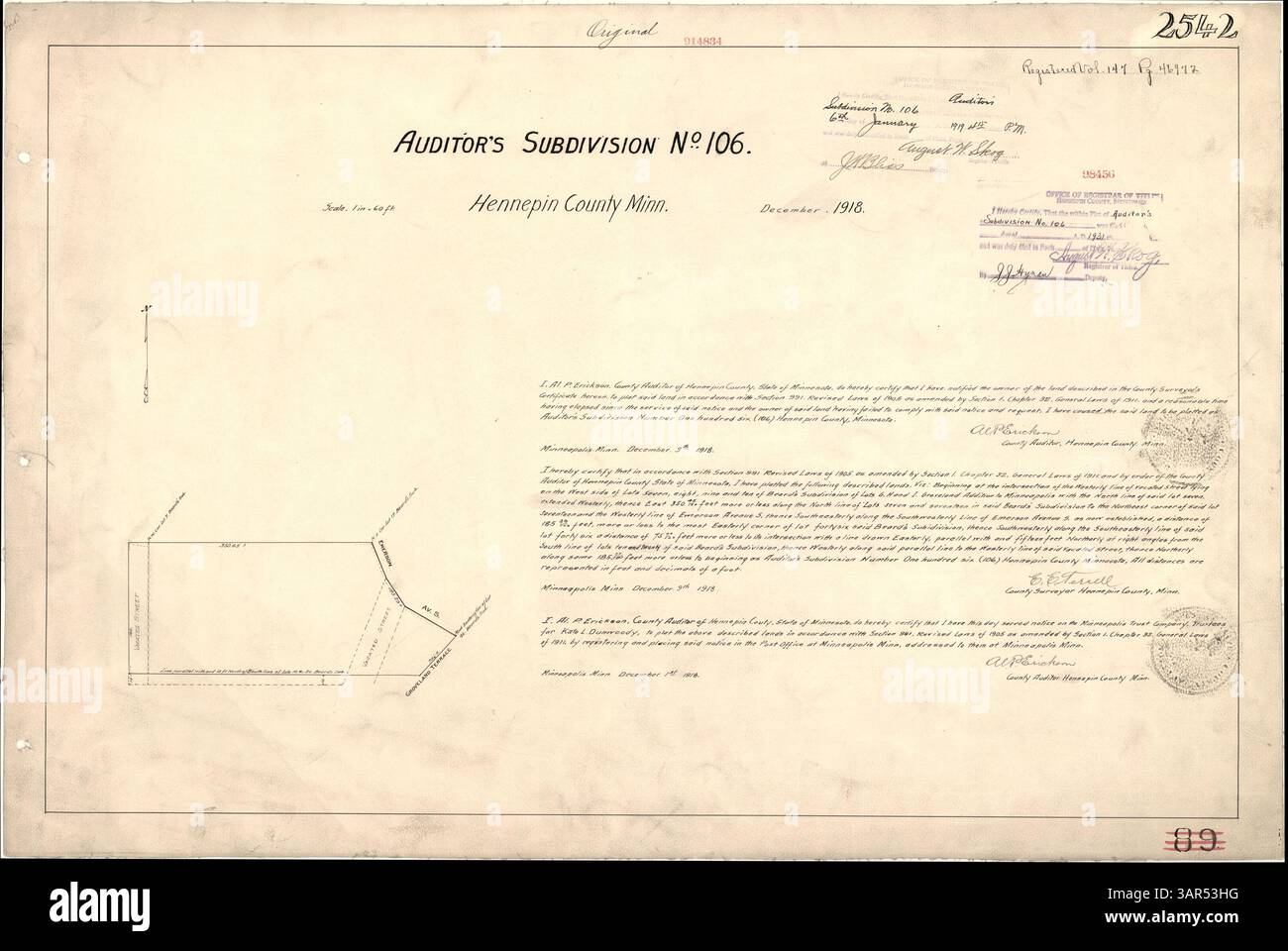 A map or document detailing Auditor's Subdivision No. 106, showing the ...