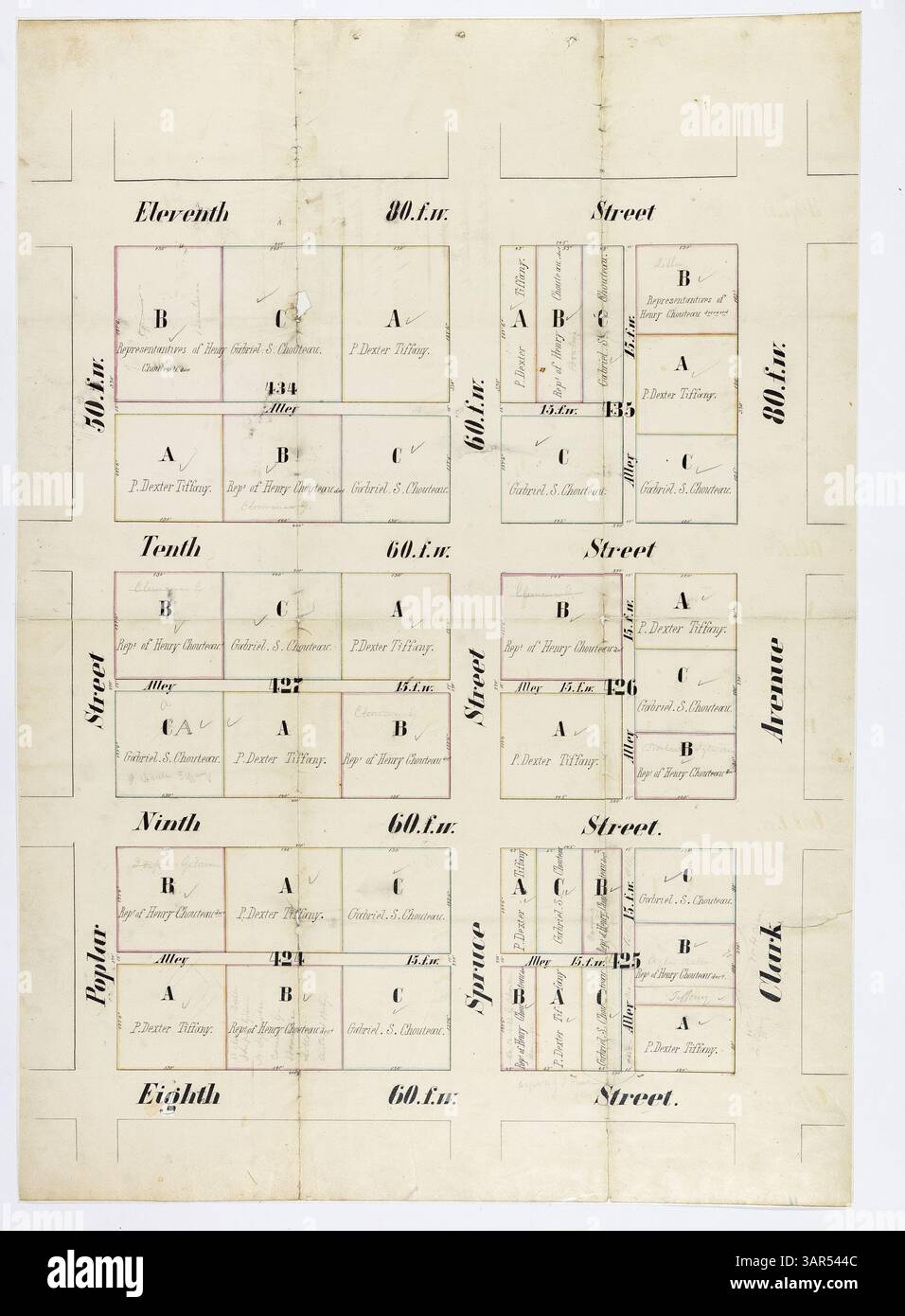This map shows the layout of Blocks 435, 434, 427, 426, 425, and 424 in ...