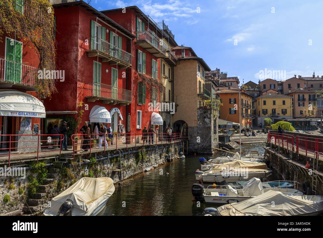 People in the historic fishing village, Varenna, Lake Como, Lecco ...