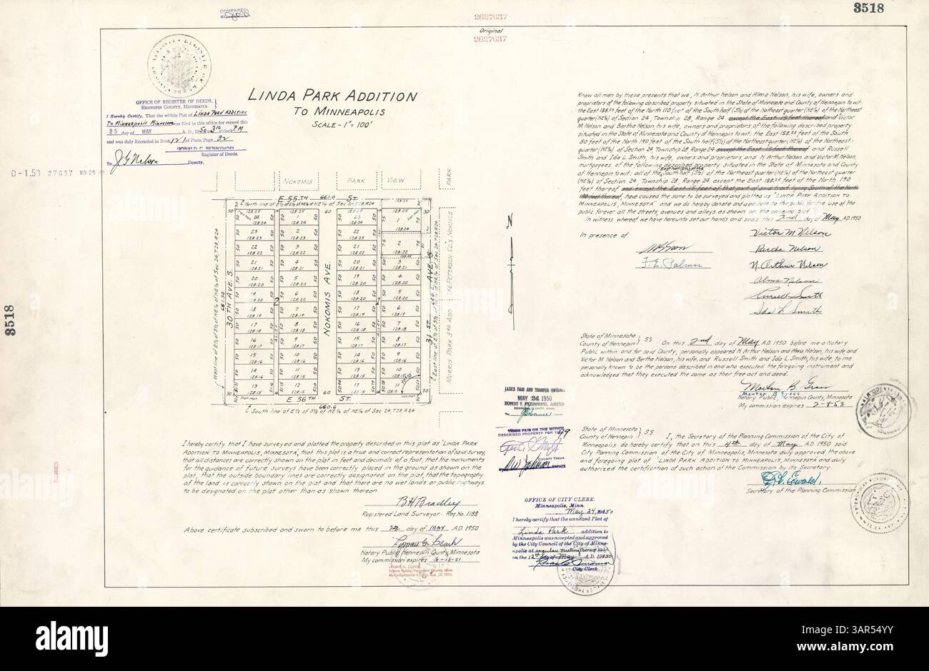 This plat shows the layout of Linda Park Addition, a neighborhood ...