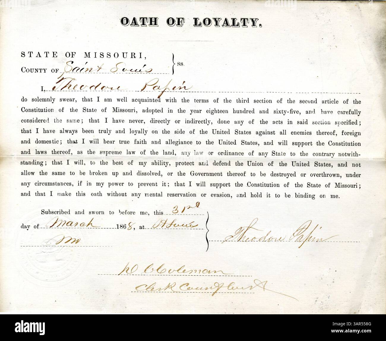 Theodore Papin of St. Louis takes an oath of allegiance to the United ...