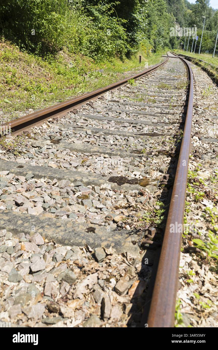 Tracks on the old railway line at Amerika station, Penig, Saxony ...