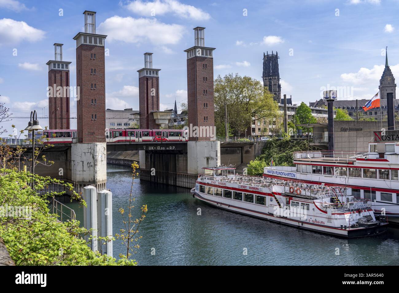 The Schwanentor bridge in the inner harbour of Duisburg, one of 3 ...