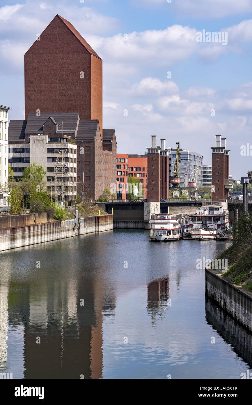 The Schwanentor Bridge in Duisburg's inner harbour, one of 3 lifting ...