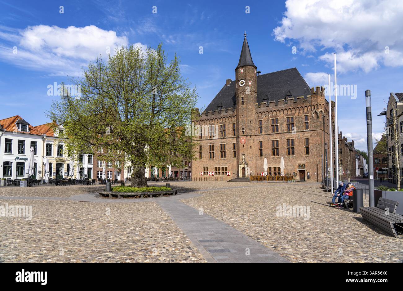 The old town centre of Kalkar, market square at the town hall, district ...