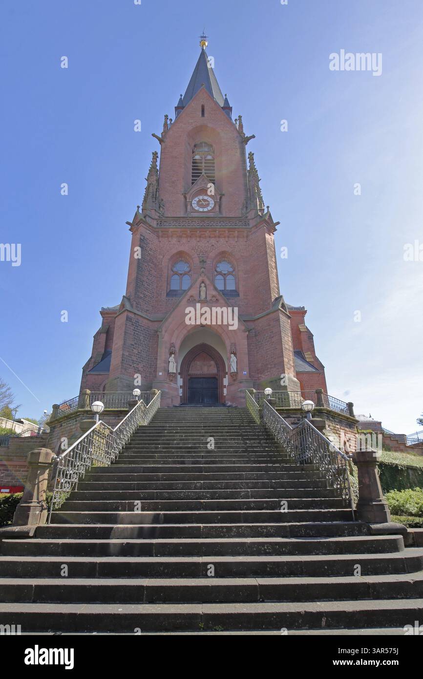 Staircase to the neo-Gothic St. Josef Church, staircase with incline ...