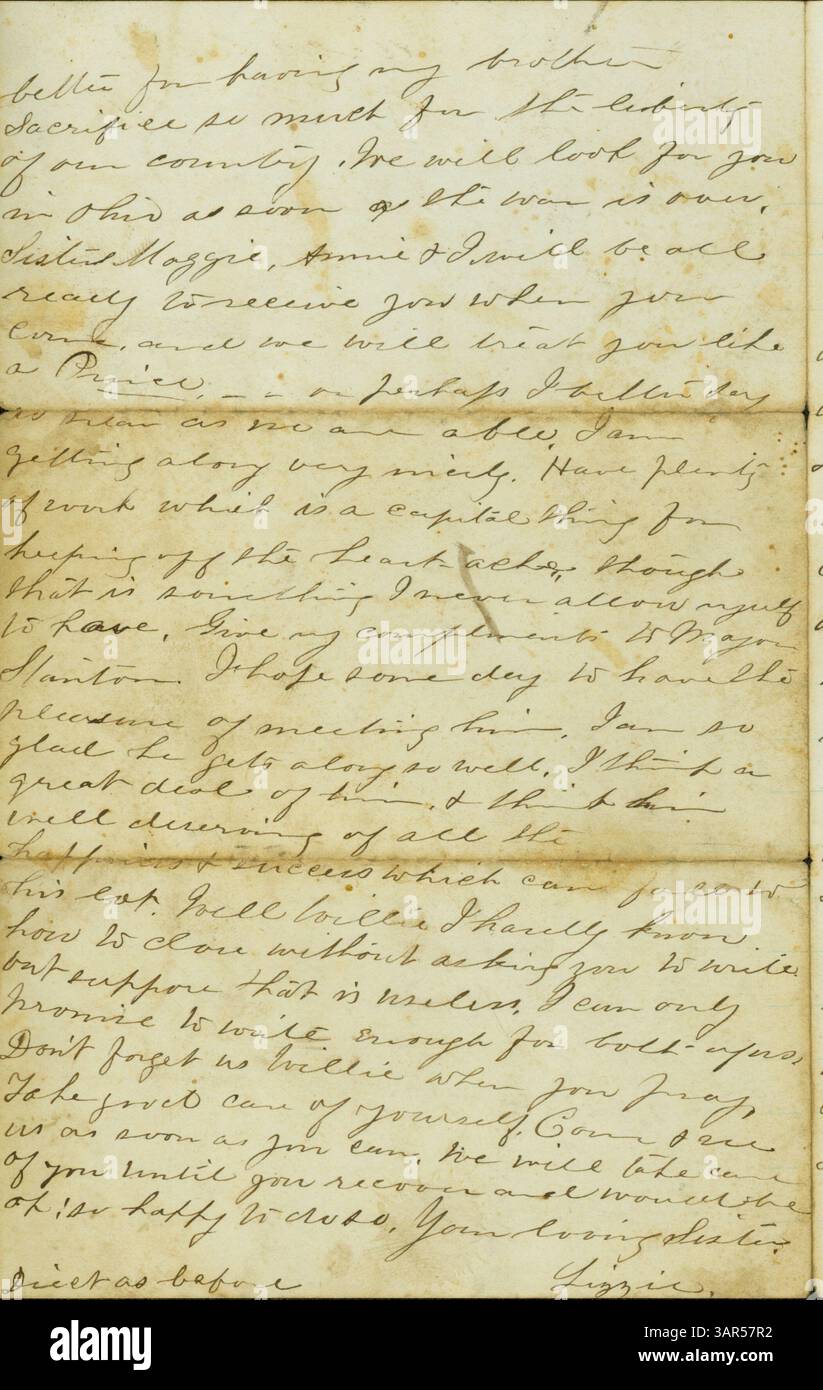 Letter signed by Lizzie in Hanover, Ohio, to her brother Willie, dated ...