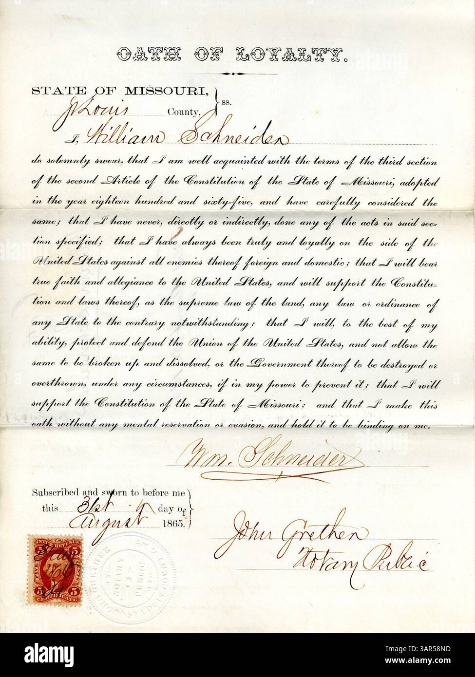 William Schneider of St. Louis County, Missouri, affirms his loyalty to ...