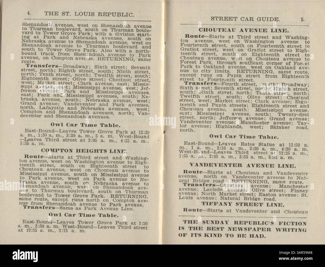 The 4th edition of this booklet details the owl-car service time-table ...