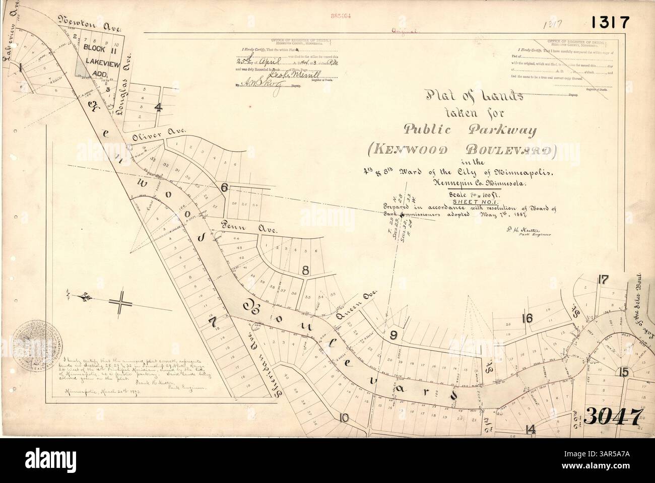 This plat outlines lands taken for the public parkway along Kenwood ...