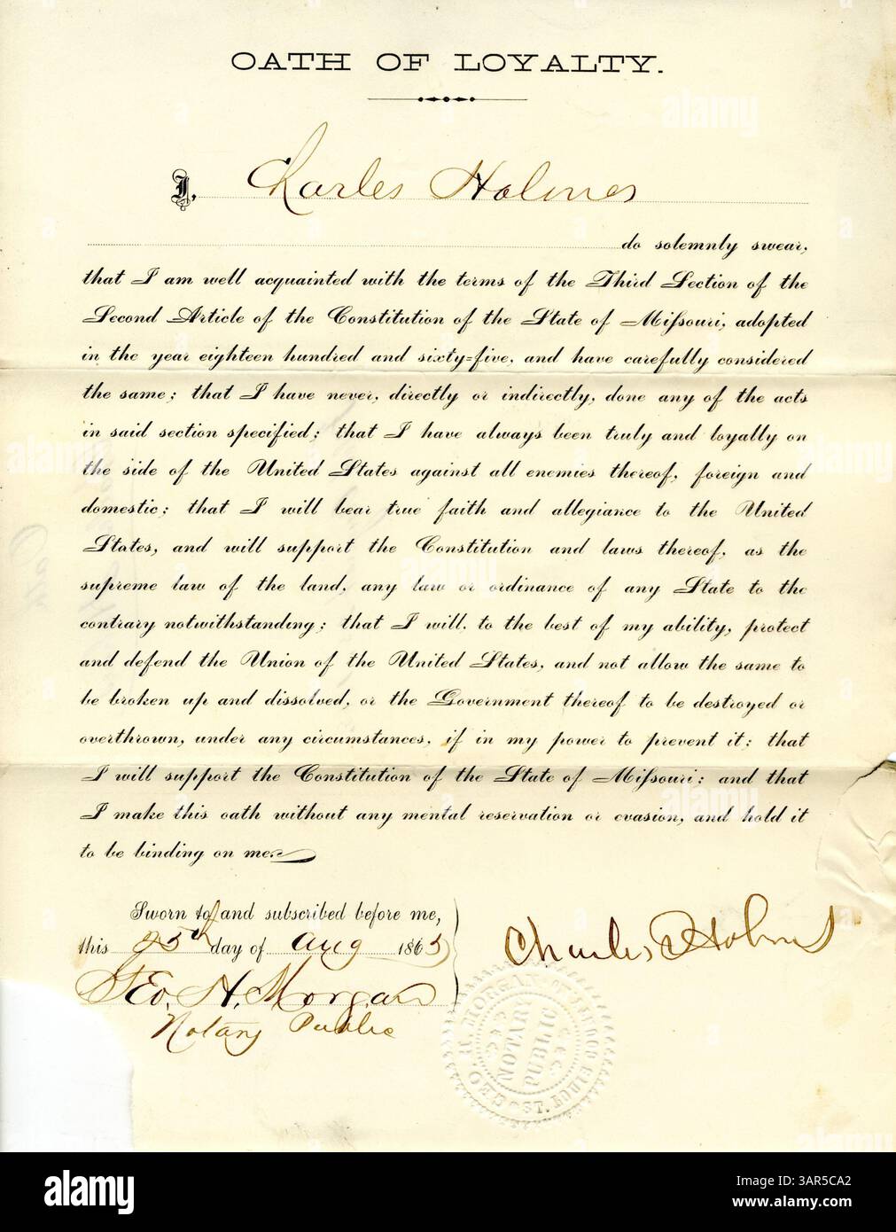 Charles Holmes swore an oath of allegiance to the United States and ...