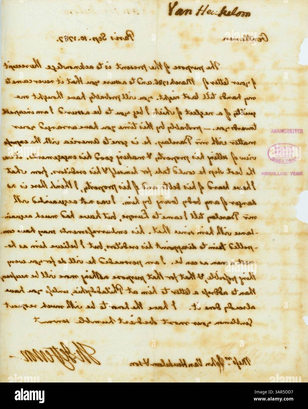 This letter, signed by Thomas Jefferson, was written from Paris to ...