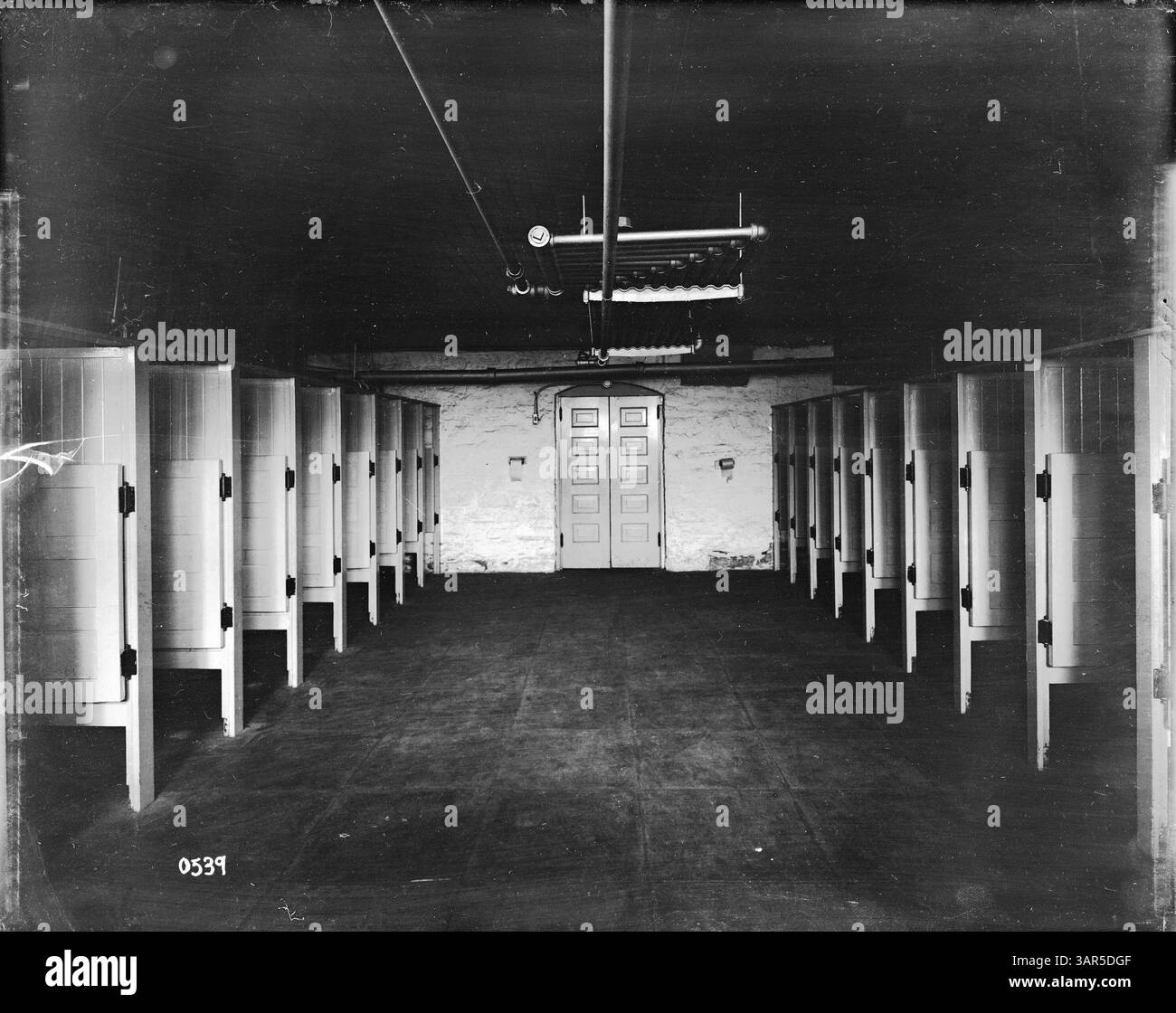 Photograph of the girls' restroom at Clay School, featuring the ...
